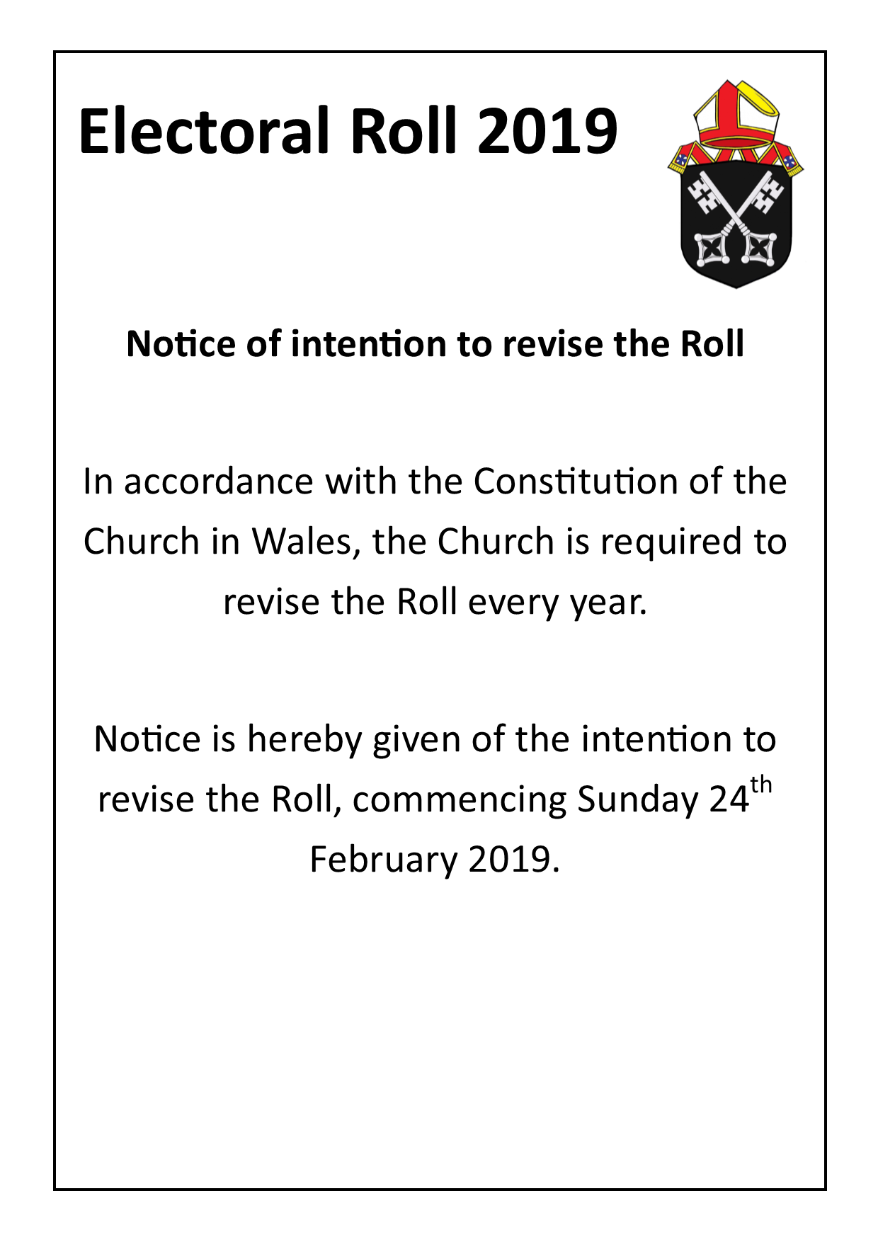 Notice of intention to revise the Roll 2019 – St Mary’s Church, Chirk